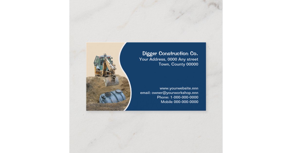 Septic tank being backfilled by a digger business card | Zazzle