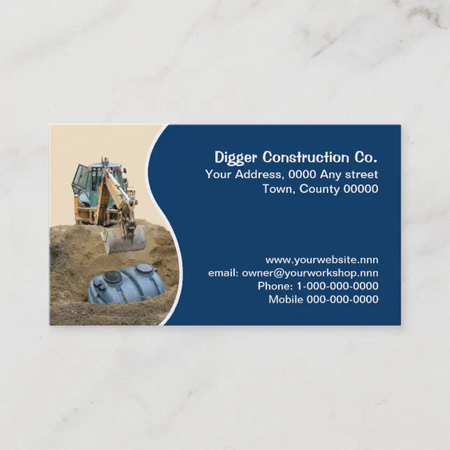 Septic tank being backfilled by a digger business card | Zazzle