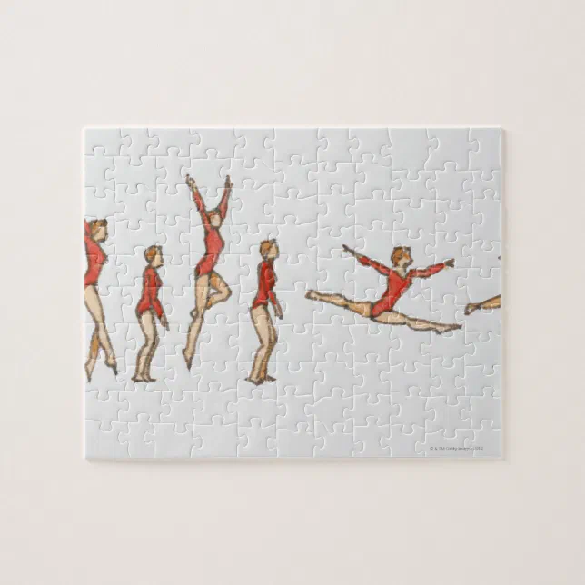 Sequence of illustrations showing female gymnast jigsaw puzzle | Zazzle
