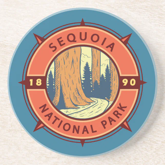 Sequoia National Park Illustration Retro Compass Coaster | Zazzle