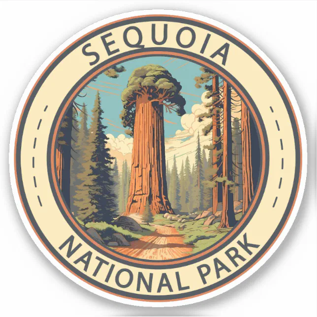 Sequoia National Park Illustration Travel Art Sticker | Zazzle