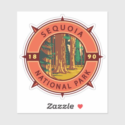 Sequoia National Park Retro Compass Emblem Sticker | Zazzle