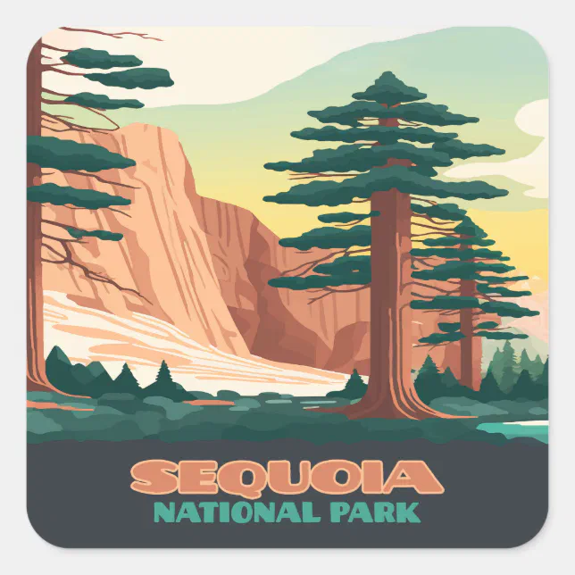 Sequoia National Park Trees Mountains Square Sticker | Zazzle