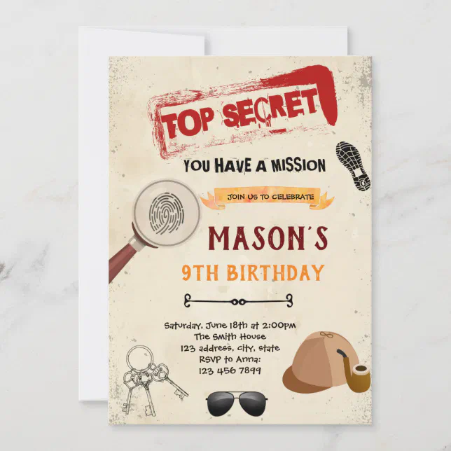 Serect agent spy birthday invitation | Zazzle