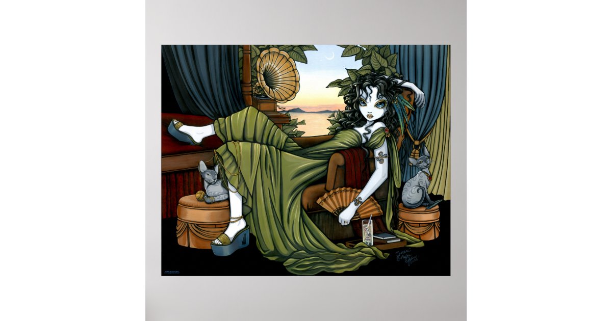 Serena Eclectic Sunset Cat Fairy Poster | Zazzle