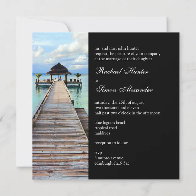 Serenade Jetty Maldives Beach Wedding -black Invitation | Zazzle