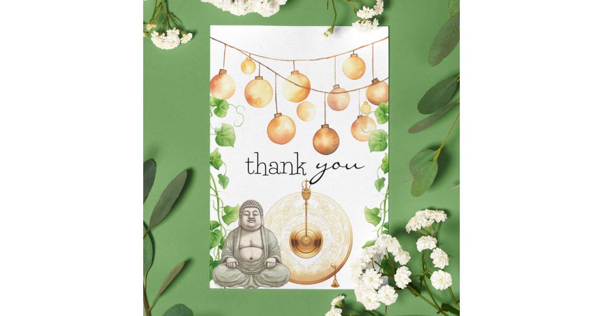 Serene | Peaceful | Budha Statue and Greenery Thank You Card | Zazzle
