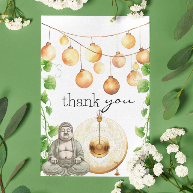 Serene | Peaceful | Budha Statue and Greenery Thank You Card | Zazzle