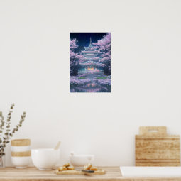 Serene Sakura Temple Poster | Zazzle