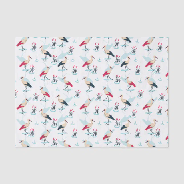 Serene Stork Sanctuary - Elegant Pond Scene Tissue Paper | Zazzle