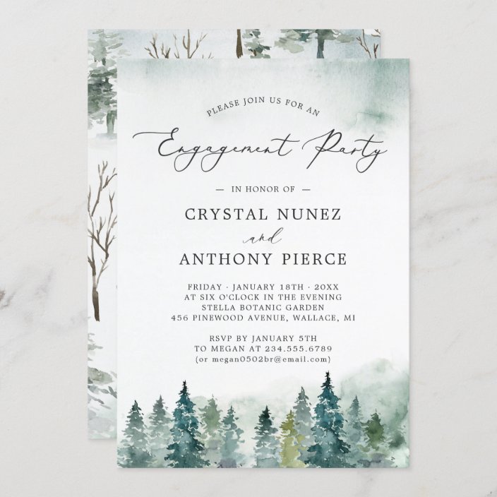 Serene Winter Forest Pine Trees Engagement Party Invitation | Zazzle.com