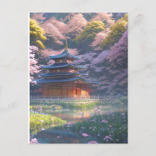 Serenity at the Pondside Temple Postcard | Zazzle