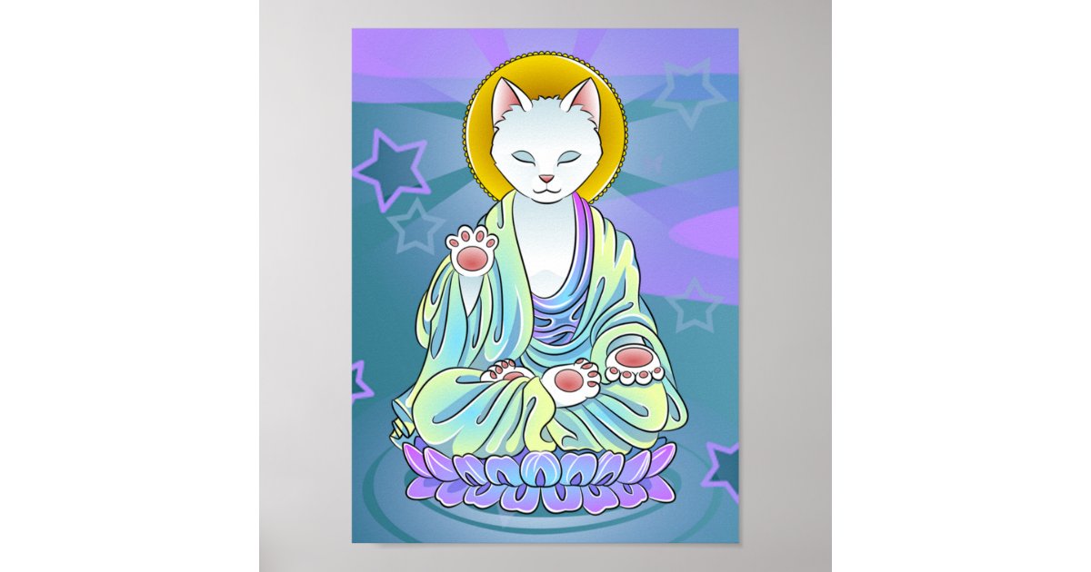 Serenity Meow Cat Buddha Zen Poster | Zazzle