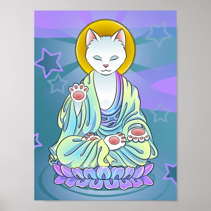Serenity Meow Cat Buddha Zen Poster | Zazzle