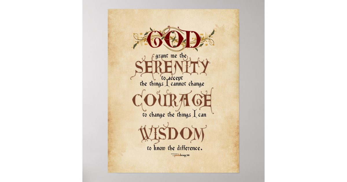 Serenity Prayer: Calligraphy Inspirational Prayer Poster | Zazzle