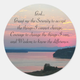 Serenity Prayer Pink Seascape Sunset Classic Round Sticker | Zazzle