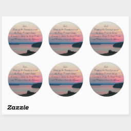 Serenity Prayer Pink Seascape Sunset Classic Round Sticker | Zazzle