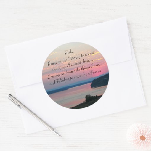Serenity Prayer Pink Seascape Sunset Classic Round Sticker | Zazzle