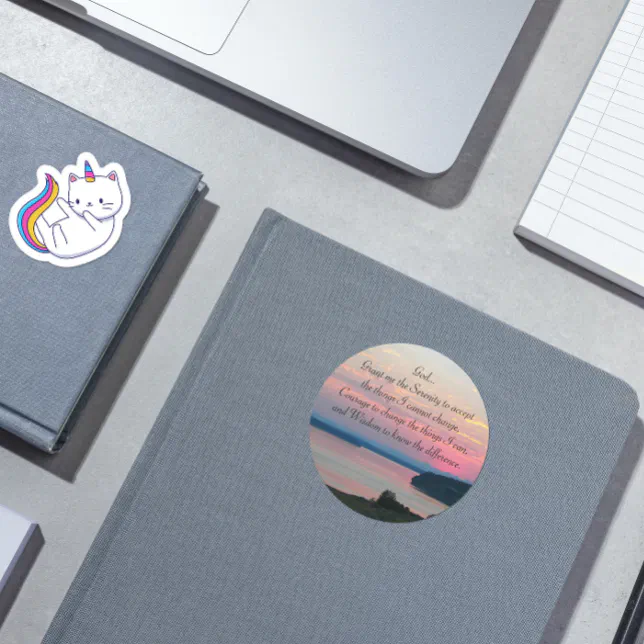 Serenity Prayer Pink Seascape Sunset Classic Round Sticker | Zazzle