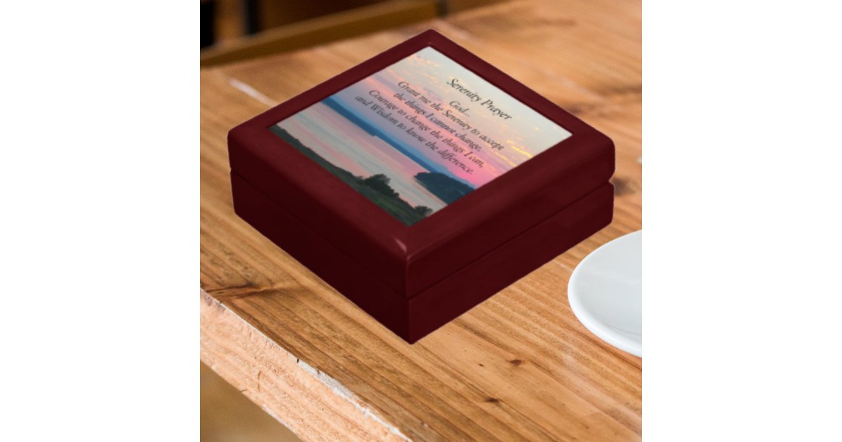 Serenity Prayer Pink Seascape Sunset Jewelry Box | Zazzle