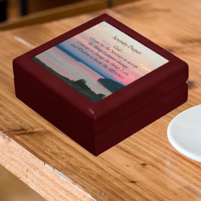Serenity Prayer Pink Seascape Sunset Jewelry Box | Zazzle
