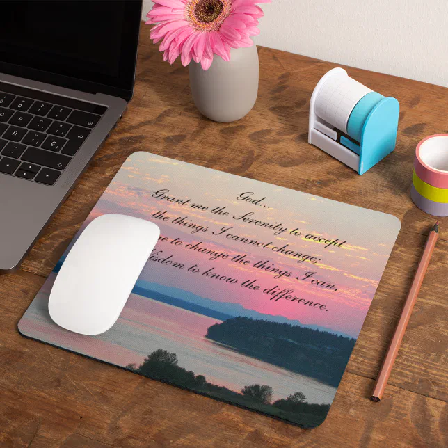 Serenity Prayer Pink Seascape Sunset Mouse Pad | Zazzle
