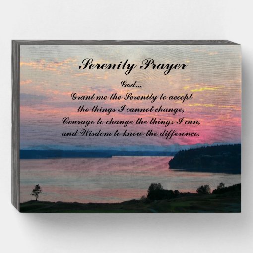 Serenity Prayer Pink Seascape Sunset Wooden Box Sign | Zazzle