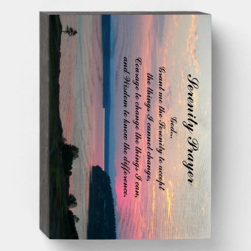 Serenity Prayer Pink Seascape Sunset Wooden Box Sign | Zazzle