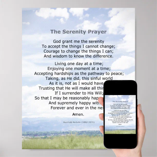 Serenity Prayer quote on landscape photo art Poster | Zazzle