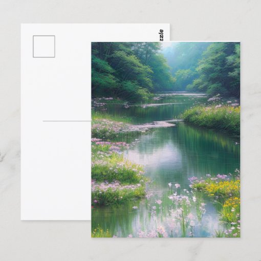 Serenity's Flow, Lazy River in the Forest Postcard | Zazzle
