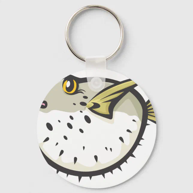 Serious Puffer Fish in Black and White Keychain | Zazzle