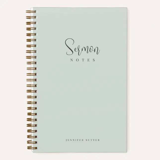 Sermon Notes Simple Minimal Mint Green Calligraphy Notebook | Zazzle