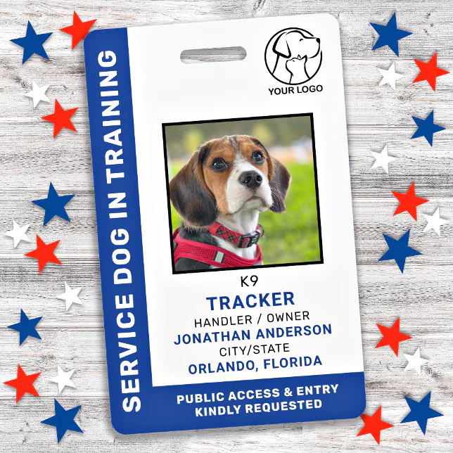 Service Dog In Training Business Logo Photo ID Badge | Zazzle