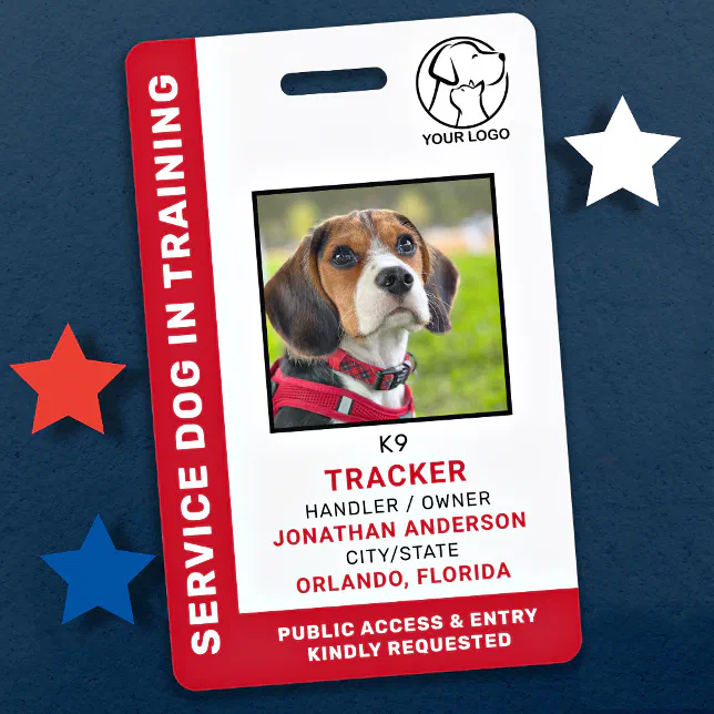 Service Dog In Training ID Custom Logo Photo Badge | Zazzle