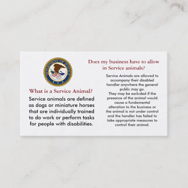 Service Dog Information for Businesses Business Card | Zazzle