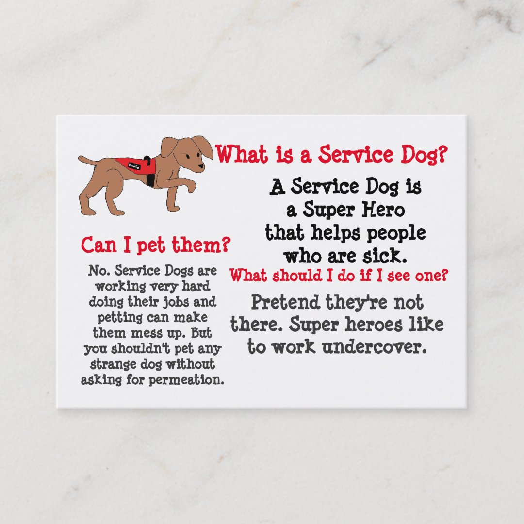 Service Dog Information for Kids Calling Card | Zazzle