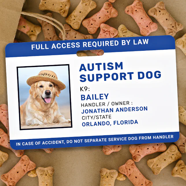 Service Dog Personalized Photo Autism Support Dog Badge | Zazzle