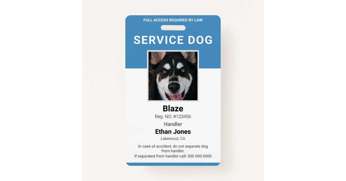Service Dog Photo Blue Badge | Zazzle