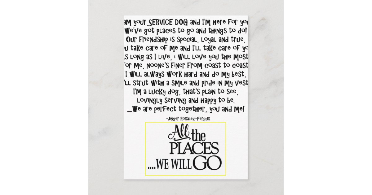 Service dog poem FNL BACK yellow Postcard | Zazzle