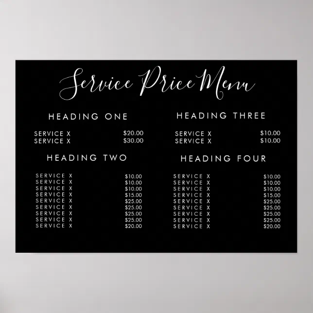 Service Price Menu Custom Make Printed Poster | Zazzle