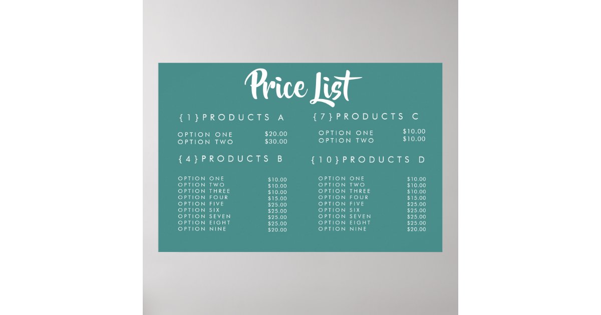 Service Price Menu Custom Printed Poster | Zazzle