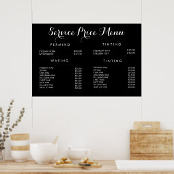 Service Price Menu Custom Printed Poster | Zazzle