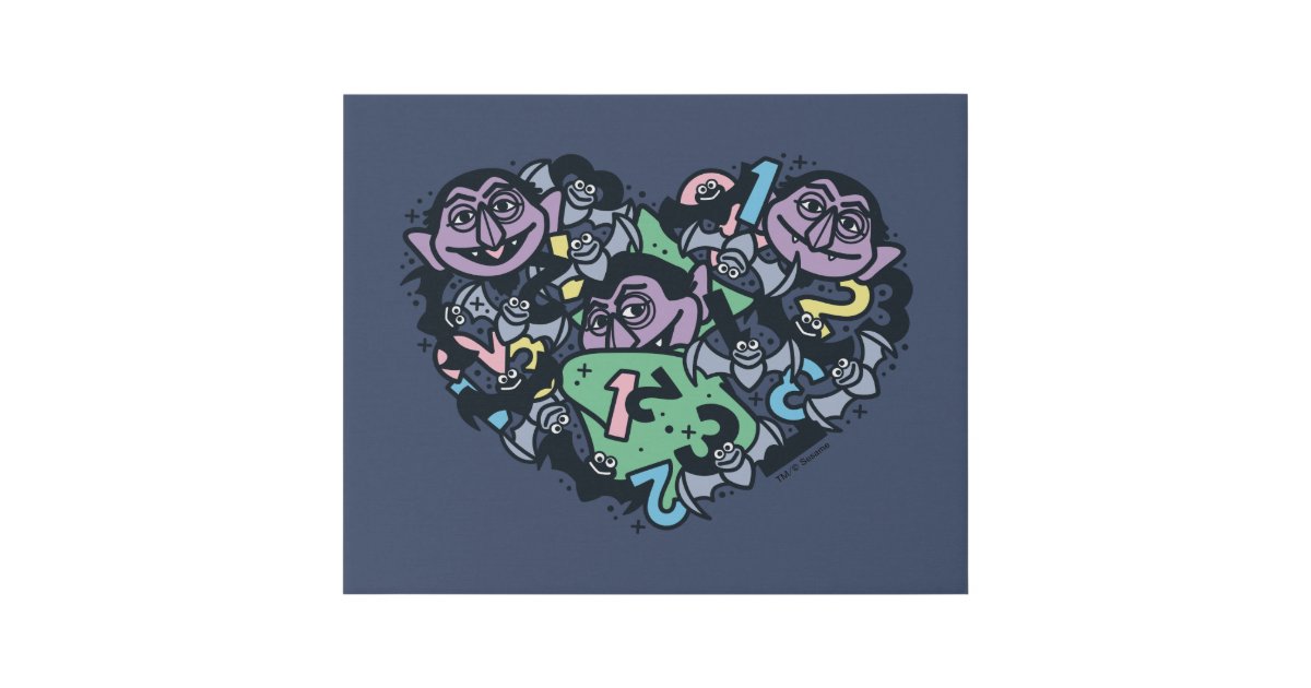 Sesame Sesame | Count von Count Doodle Heart Faux Canvas Print | Zazzle