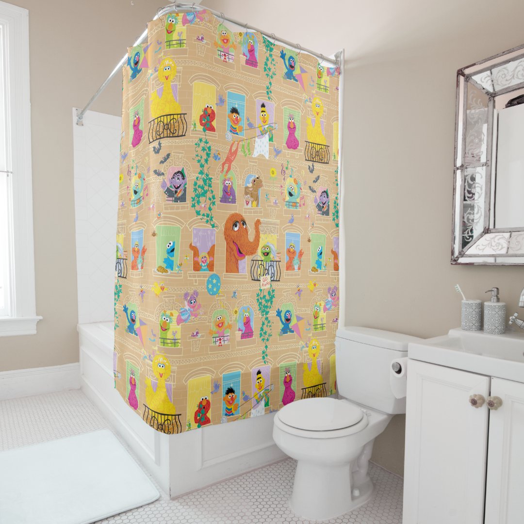 Sesame Street Apartment Windows Pattern Shower Curtain | Zazzle