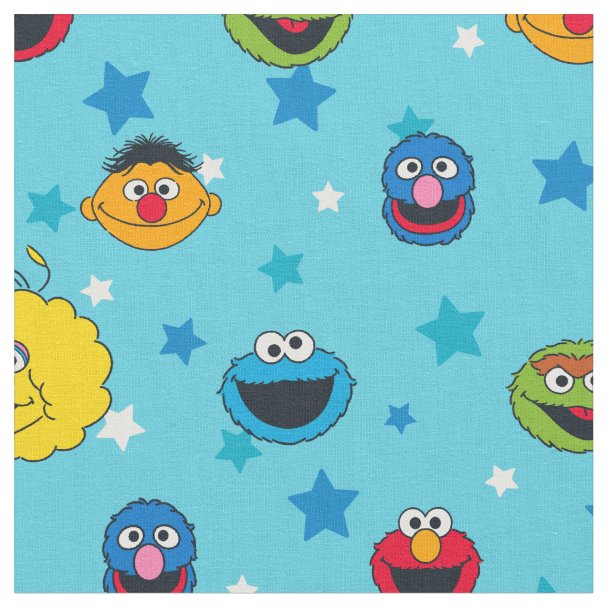 Sesame Street Character Faces Pattern Fabric | Zazzle