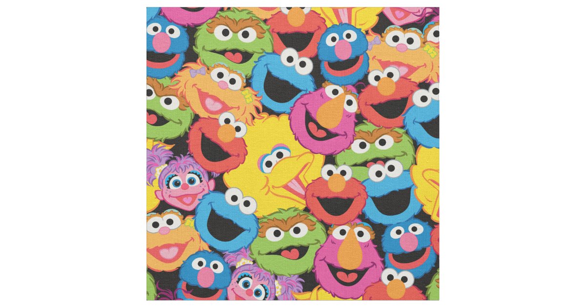 Sesame Street Character Faces Pattern Fabric | Zazzle