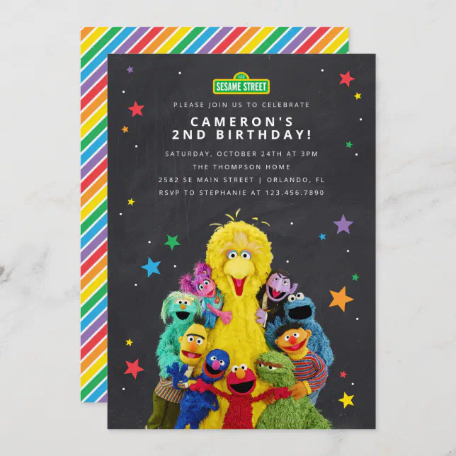 Sesame Street Characters Chalkboard Invitation | Zazzle