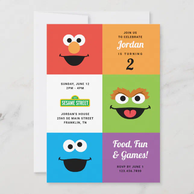 Sesame Street Characters | Colorblock Birthday Invitation | Zazzle