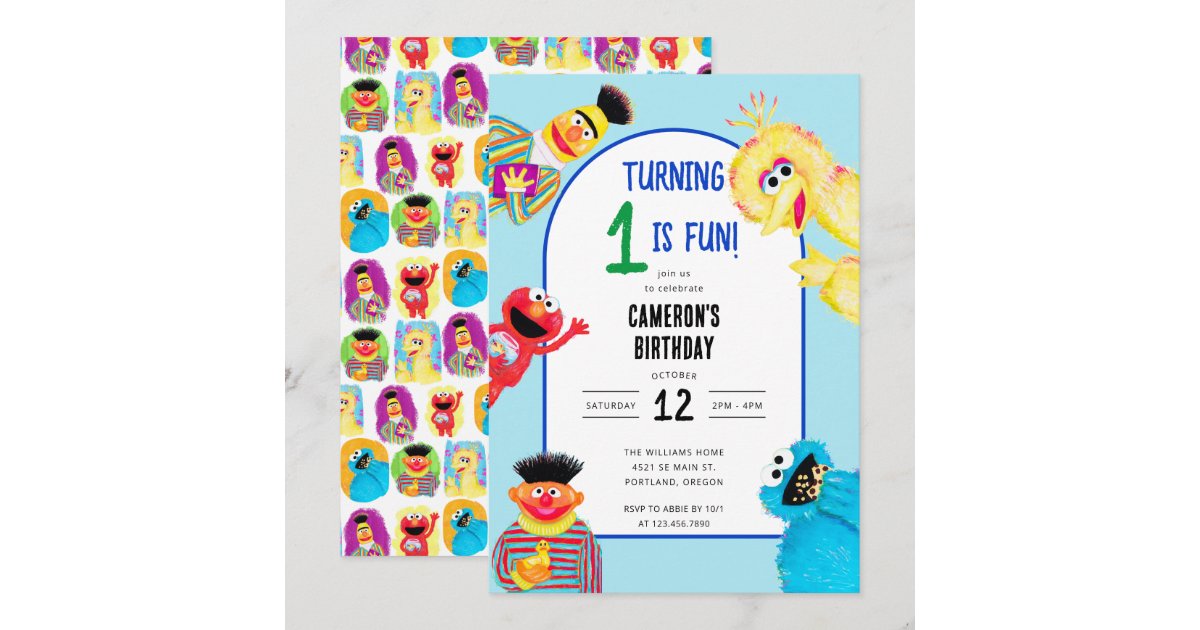 Sesame Street Characters First Birthday Party Invitation | Zazzle