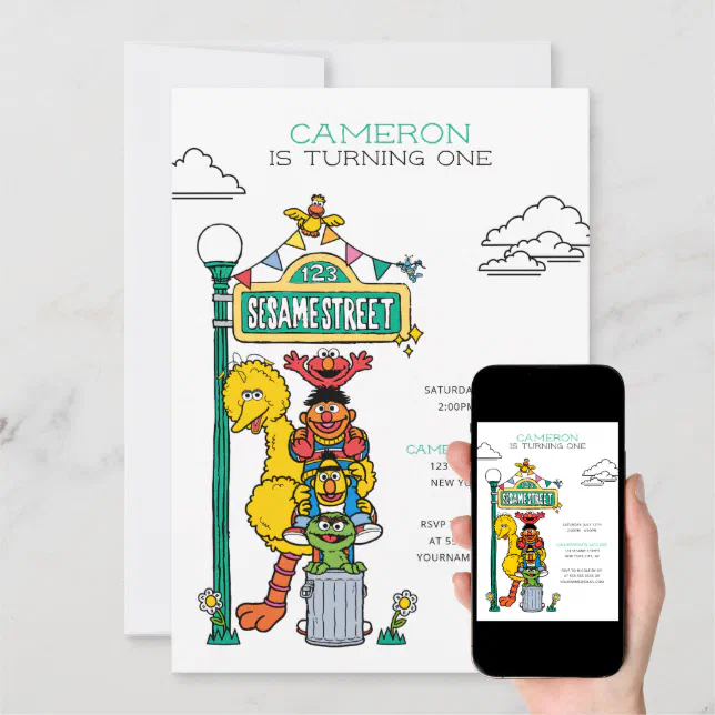 Sesame Street Characters & Street Sign Birthday Invitation | Zazzle